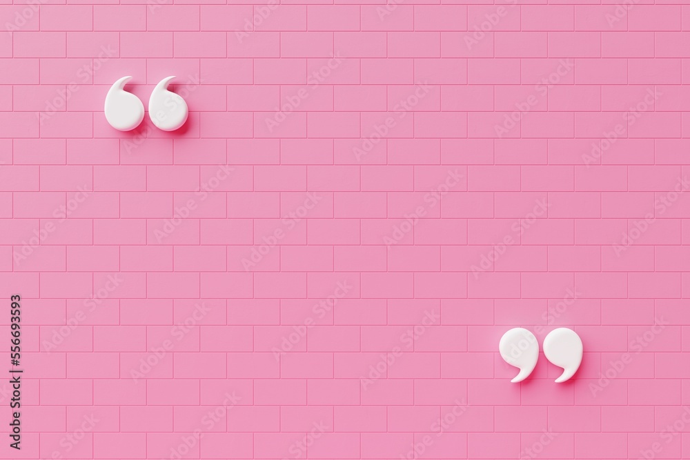 Quotation mark with copy space on pink background white quotation mark ...