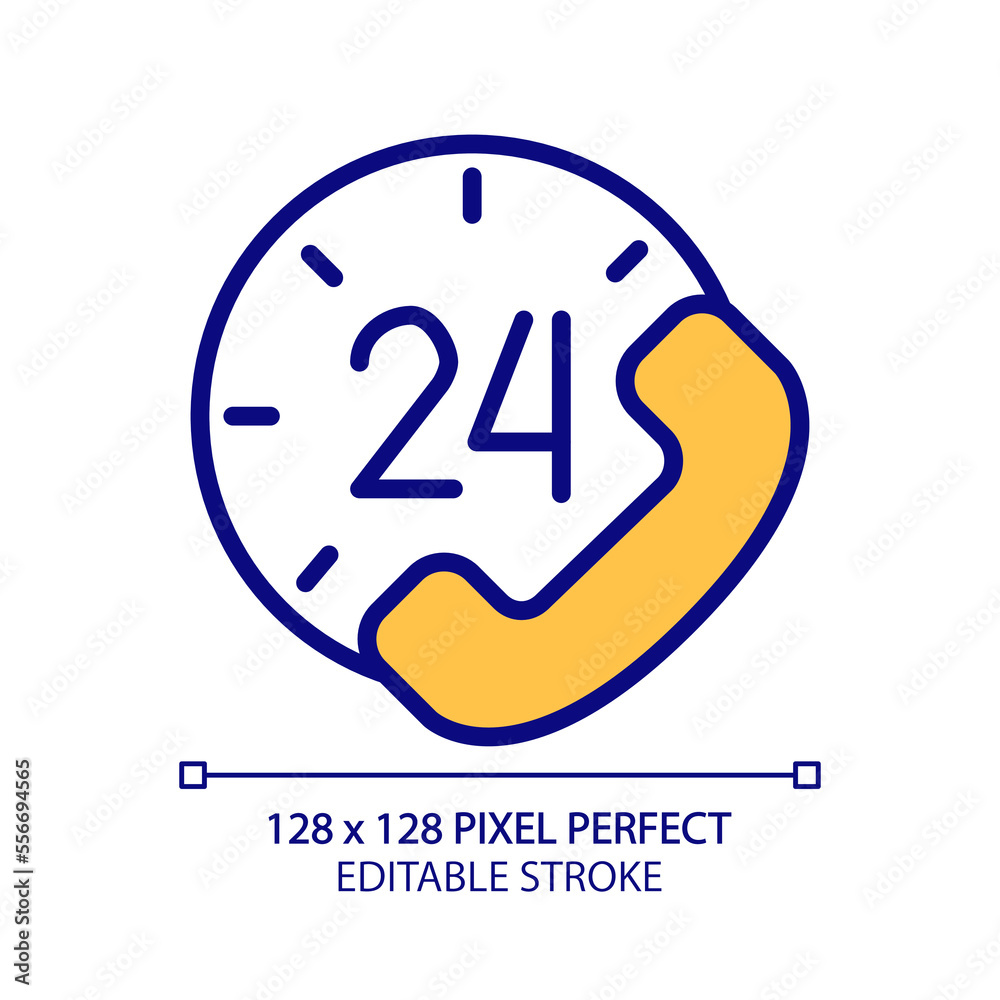 Round-the-clock support pixel perfect RGB color icon. 24 hour call answering service. Helping ...