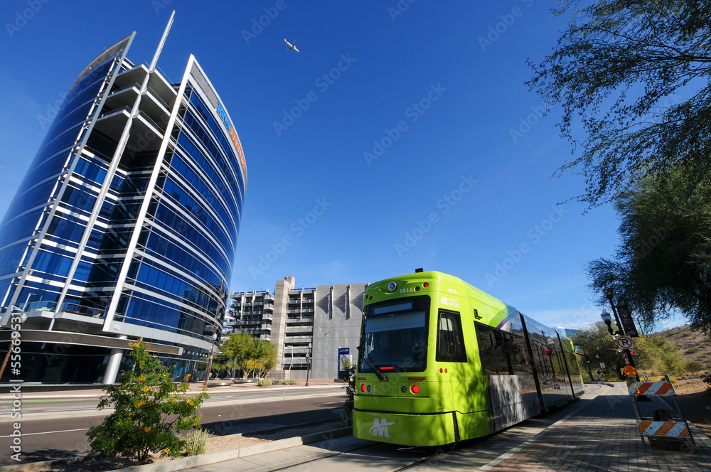 Valley Metro Tempe Streetcar vehicle in downtown Tempe, Arizona ...