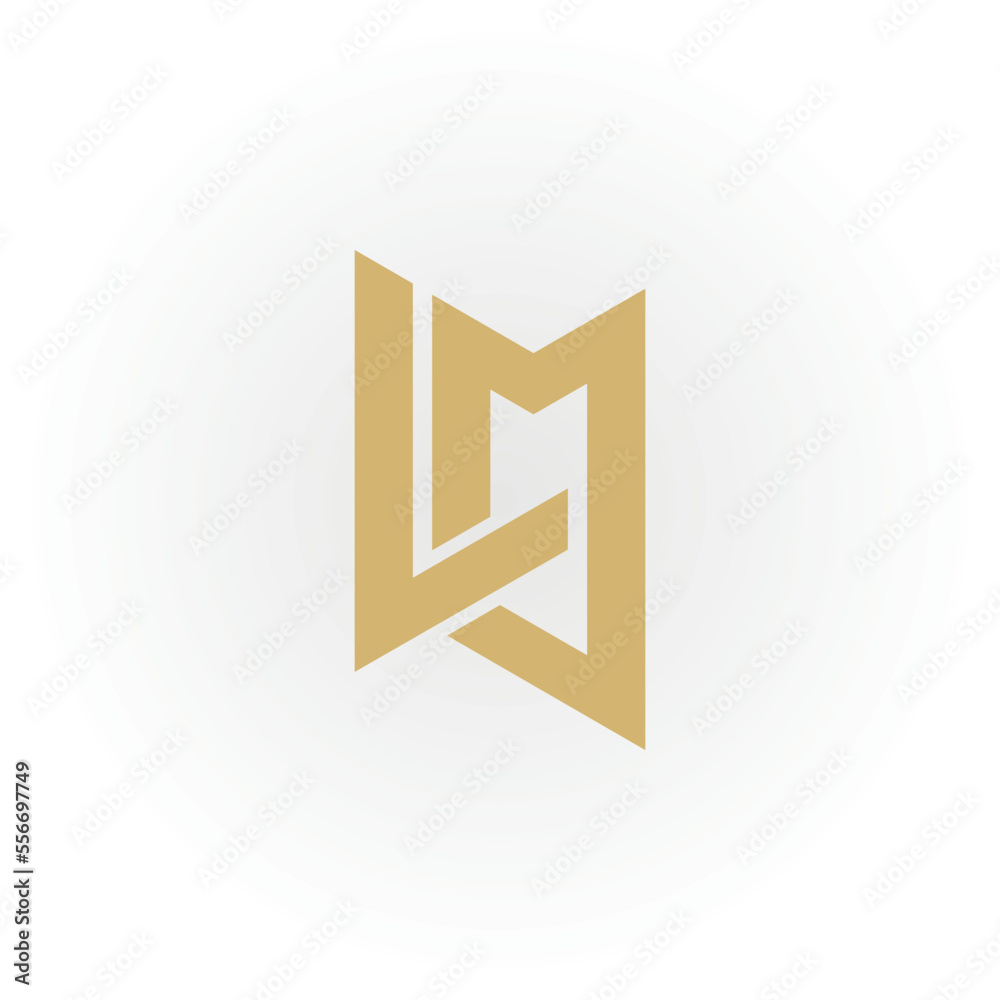 Abstract initial letter LM or ML logo in gold color isolated in white ...
