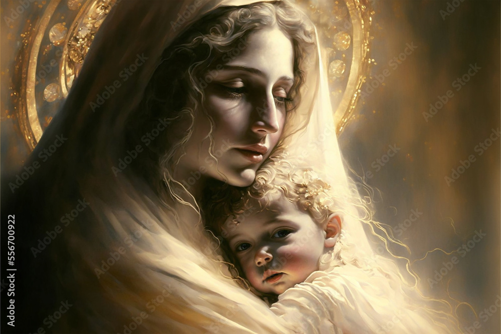 Photo & Art Print Painting of Mother Marry holding baby Jesus ...