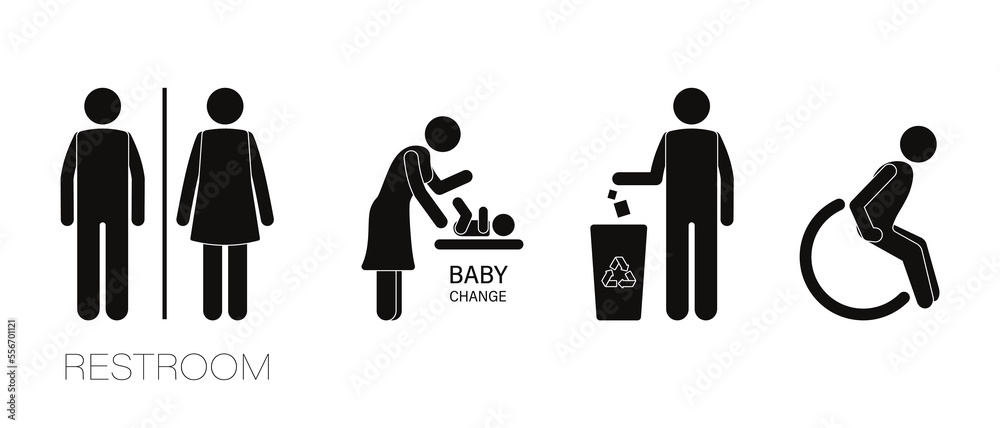 Restroom icons. WC signs vector. Toilet signs. Man and woman, Baby ...