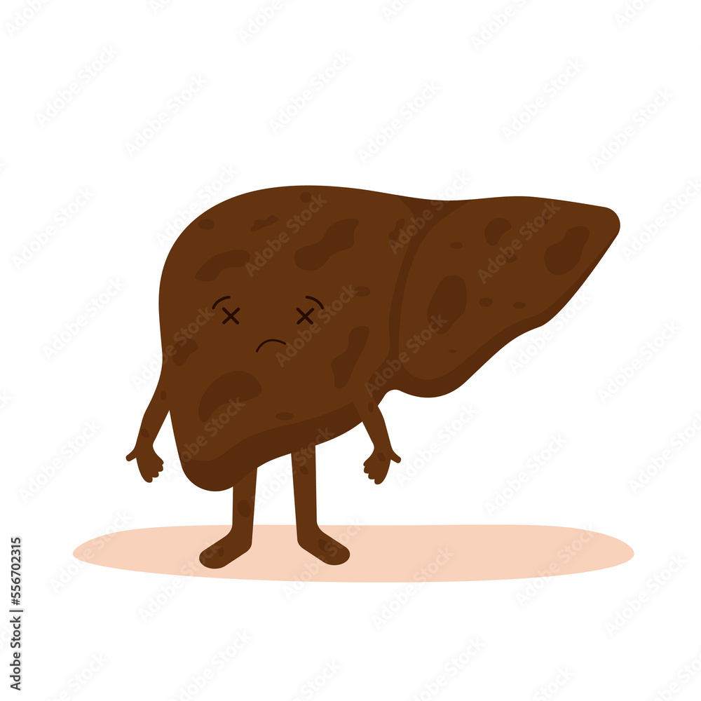 Human liver cirrhosis, sick cartoon character concept. Vector ...