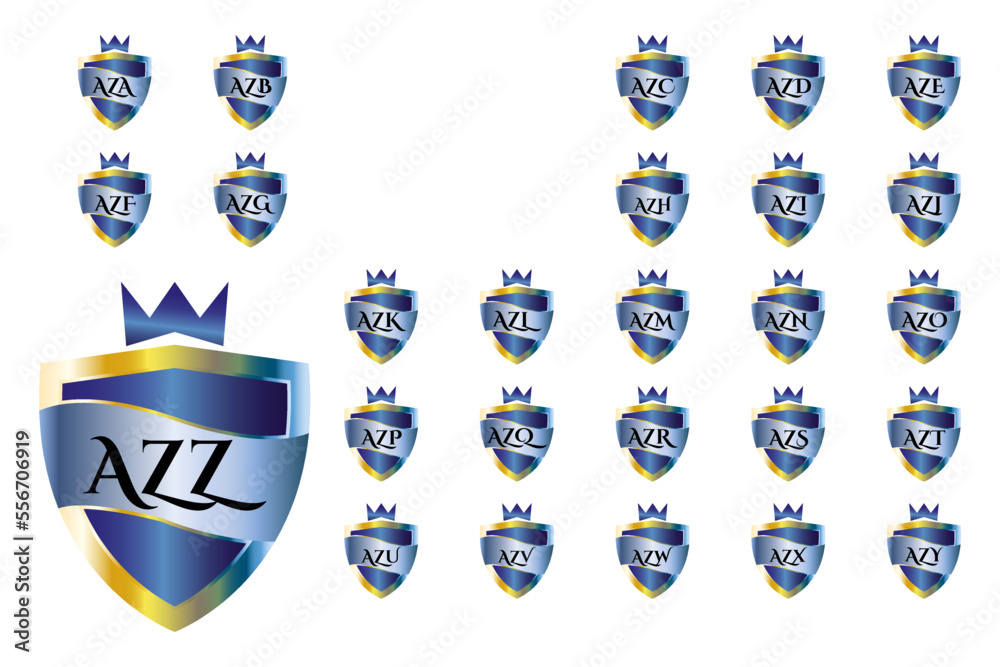 AZA to AZZ collection of shield logos with three capital letters Stock ...