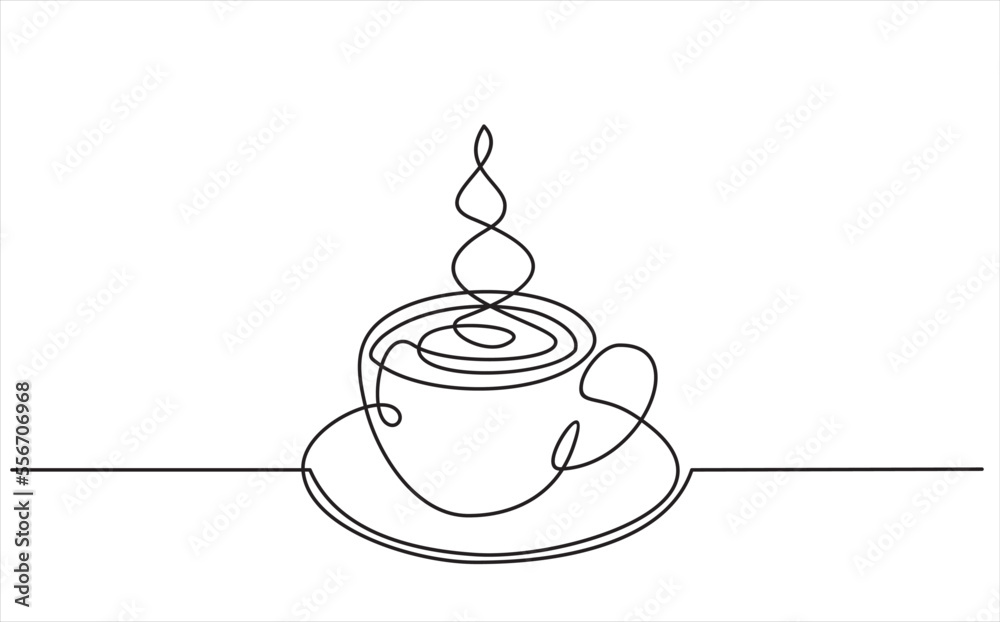 Continuous one single line drawing of Cup of tea or coffee Stock Vector ...