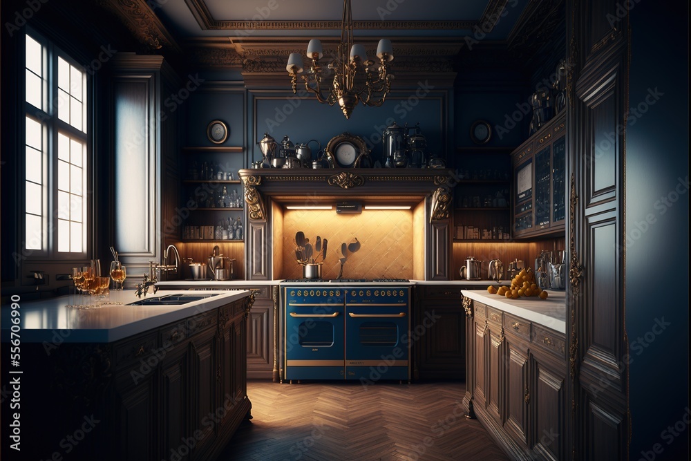 Vintage luxury kitchen interior design with retro style furniture ...