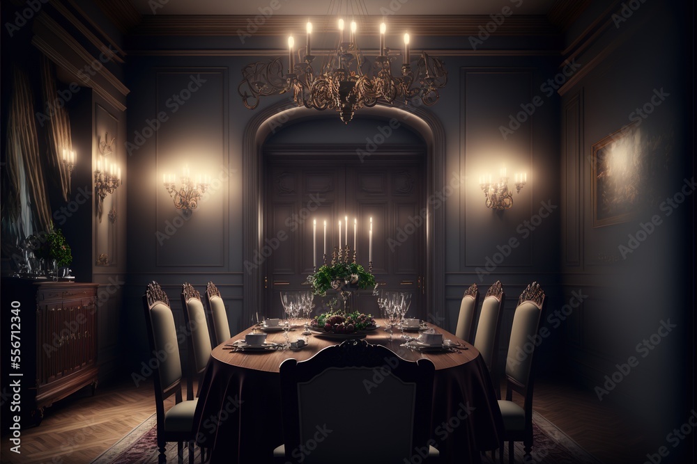 Vintage luxury dining room interior design with retro style furniture ...