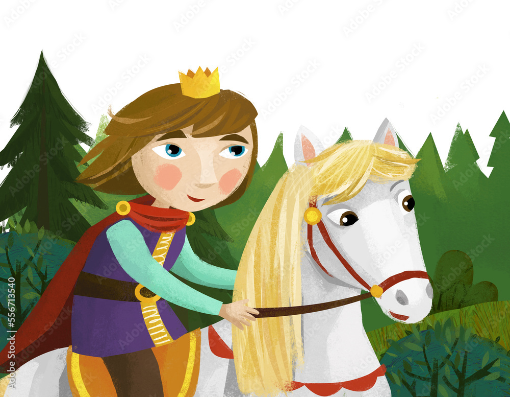 cartoon prince riding on the horse in the forest Stock Illustration ...