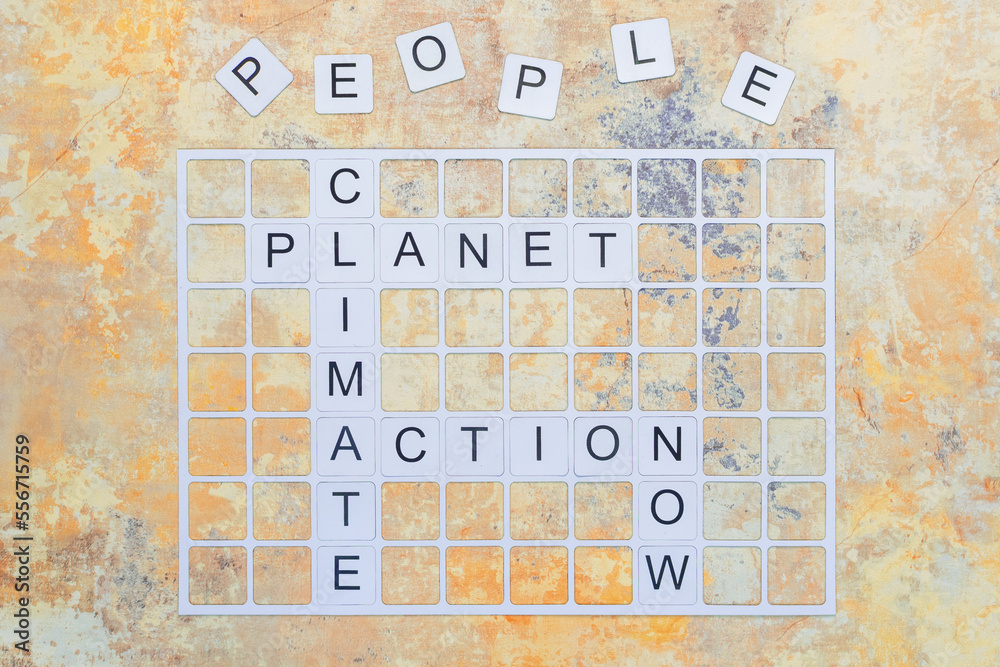 Mots croisés avec les mots Action, Planète, Climat, Peuple. Concept d ...