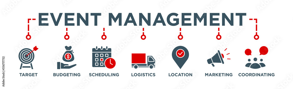 Event management banner web icon vector illustration concept with icon ...