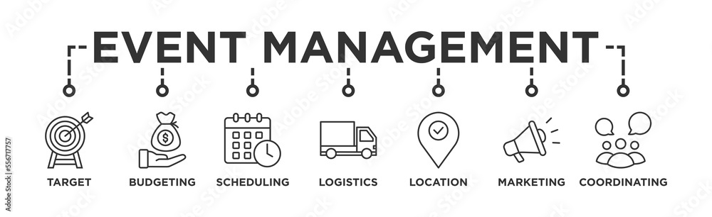 Event management banner web icon vector illustration concept with icon ...