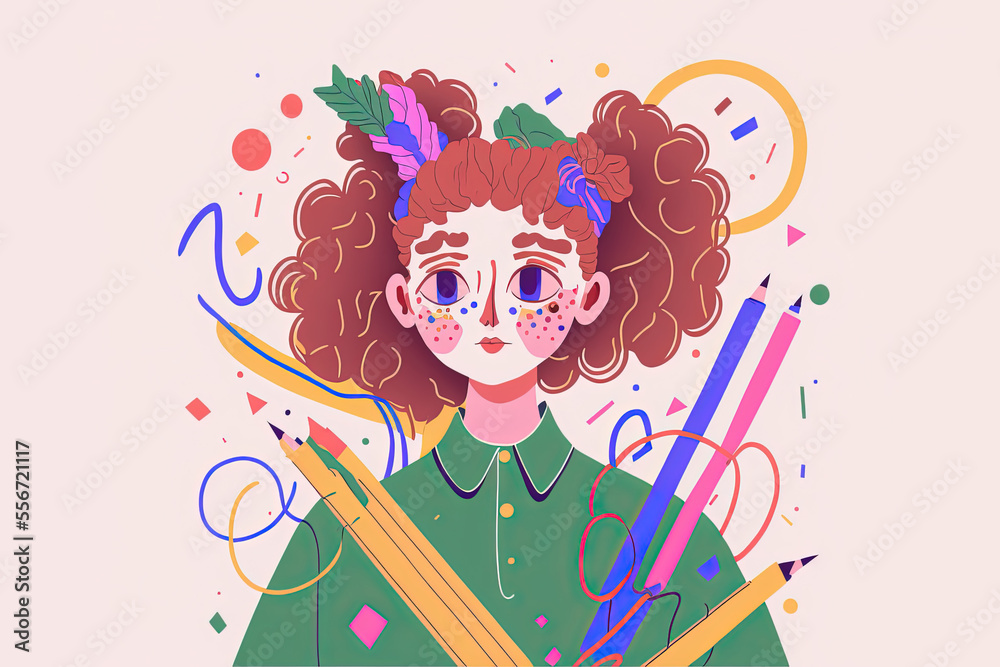 Female Illustrator Madness Flat Vector Style Cmyk Pastel Colors
