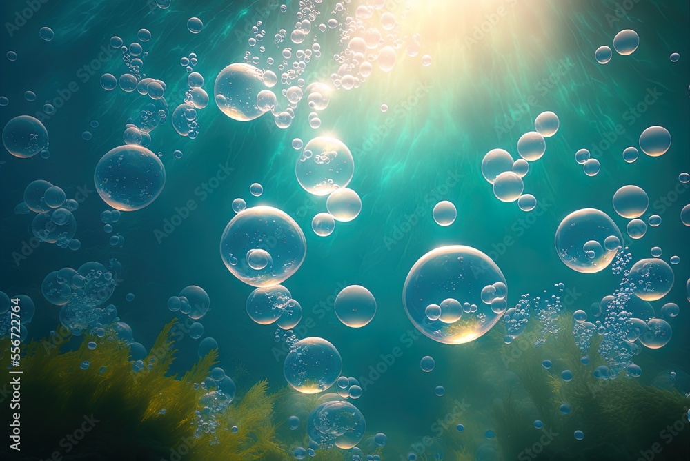 sunshine illuminates air bubbles beneath the sea. Swirling Bubbling Air ...