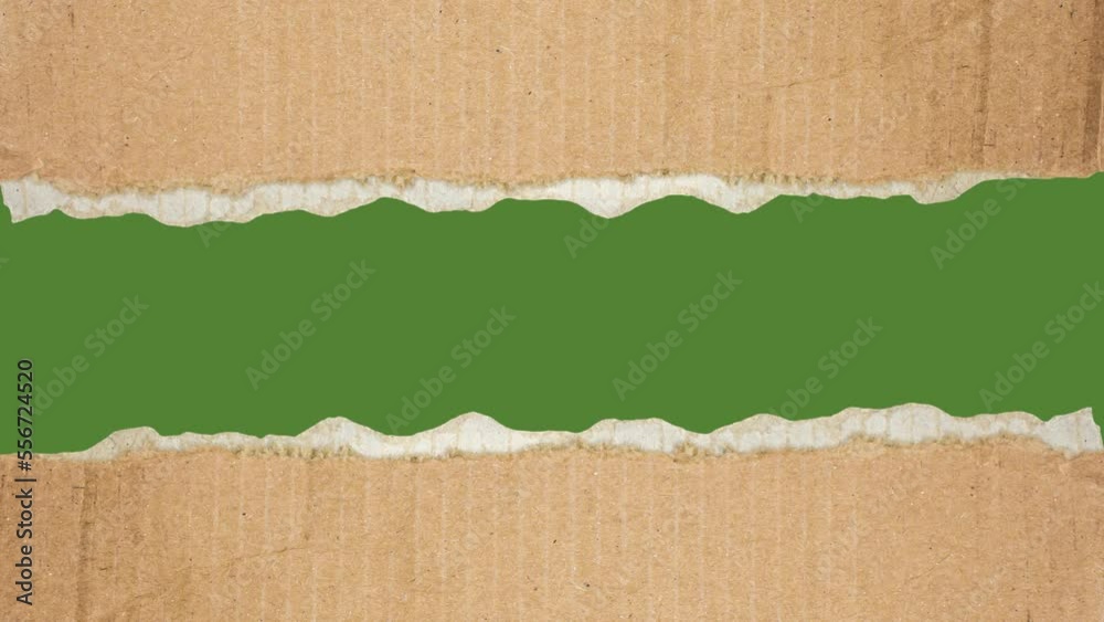Ripped cardboard pieces on green screen chroma key background with copy ...