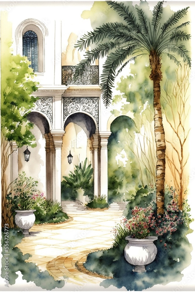 Islamic architecture watercolor sketch illustration made with ...