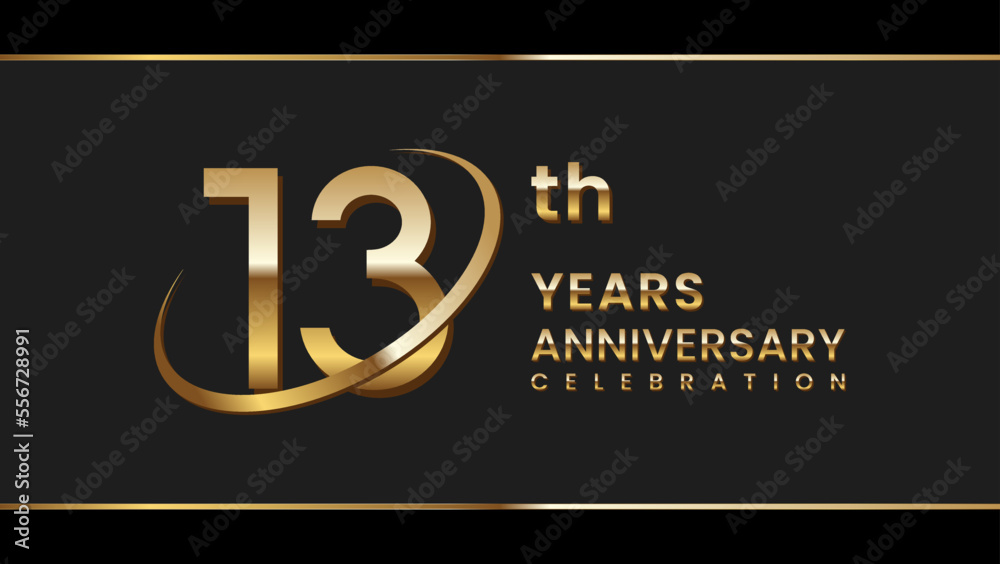 13th anniversary logo design with gold color ring and text. Logo Vector ...