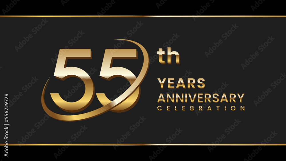 55th anniversary logo design with gold color ring and text. Logo Vector ...