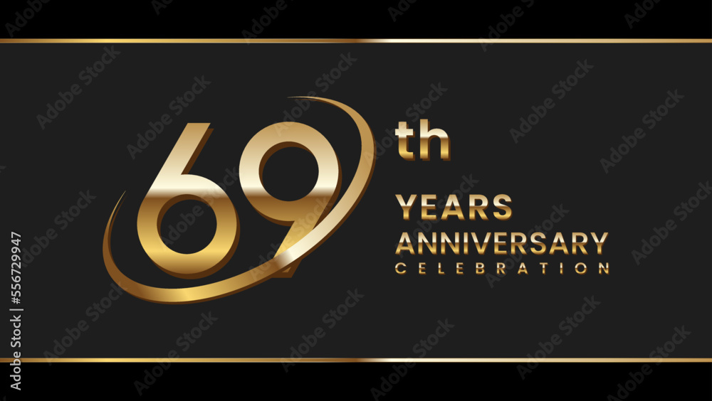 69th anniversary logo design with gold color ring and text. Logo Vector ...