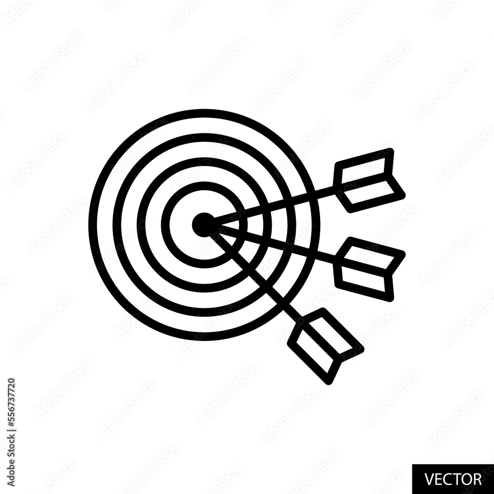 Archery target and arrows vector icon in line style design for website ...