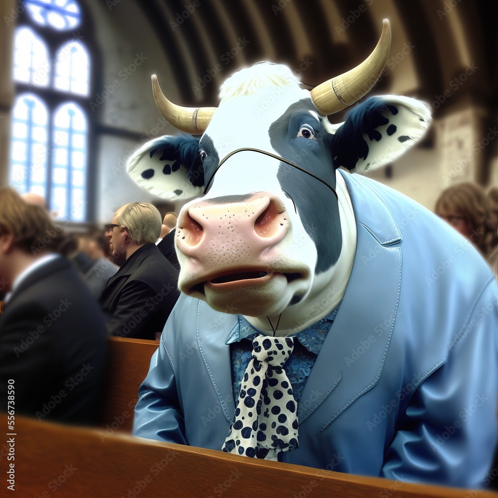Holy cow in a church. Generative AI Stock Illustration | Adobe Stock