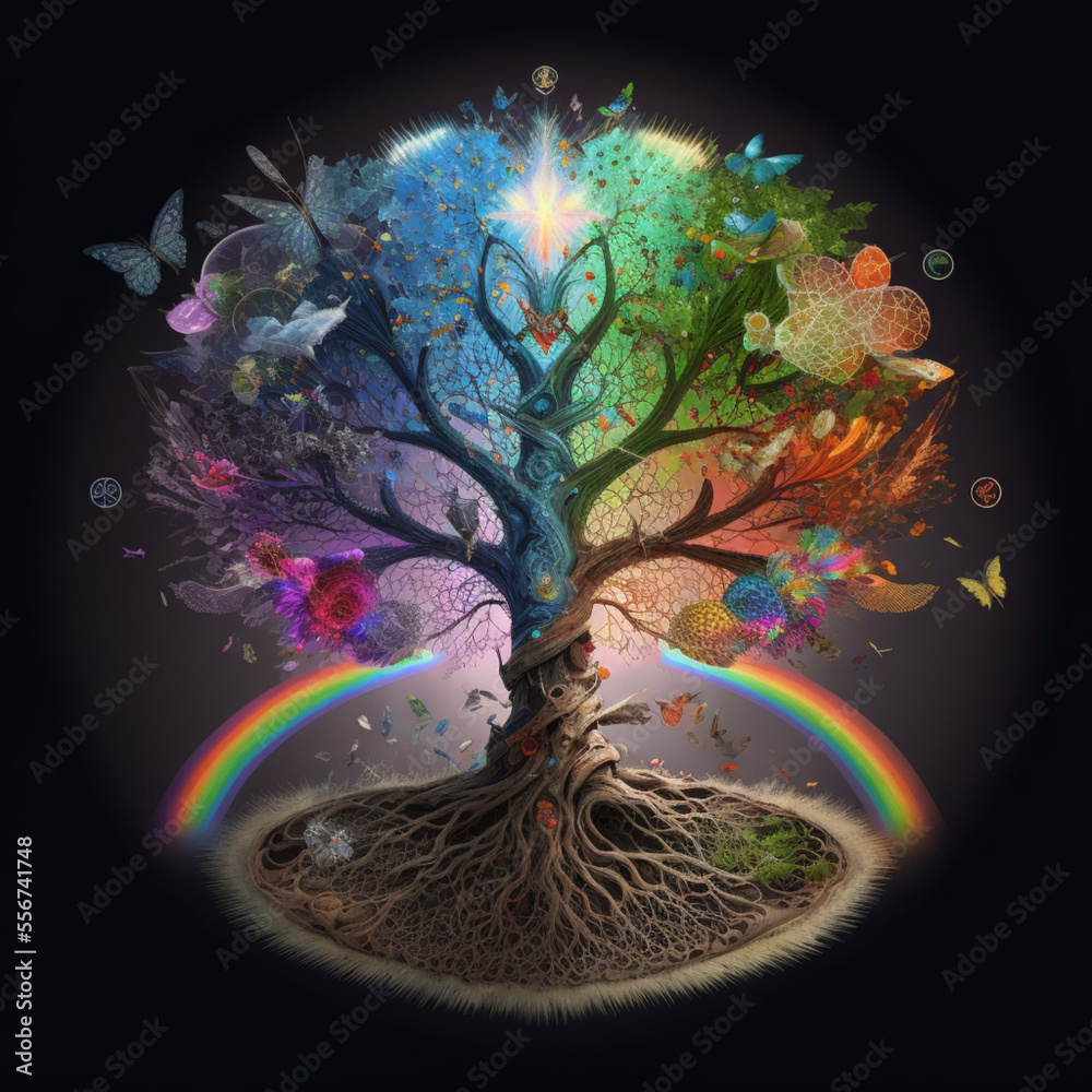 The World Tree with chakras and butterflies, facilitation of meditation ...