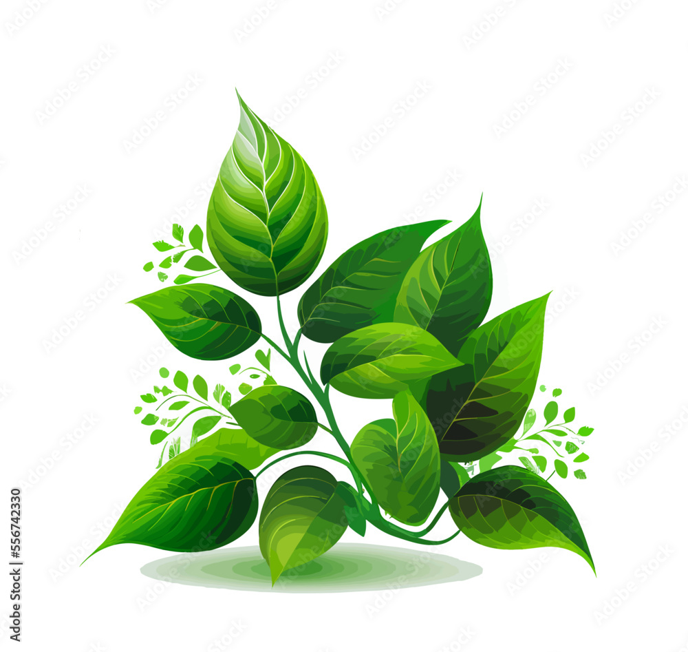 Cartoon plant, green foliage. Vector illustration, print for background ...