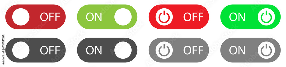 Switch button signs. Set of turn on and off buttons. Vector ...