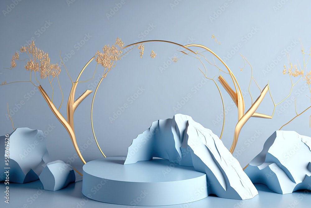 sky blue navy color podium with golden frame rim podium display for ...