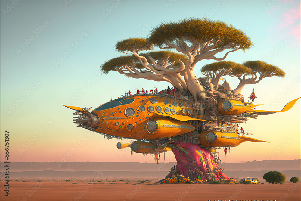 Fantasy sci fi tree house space ship concept art generated by AI Stock ...