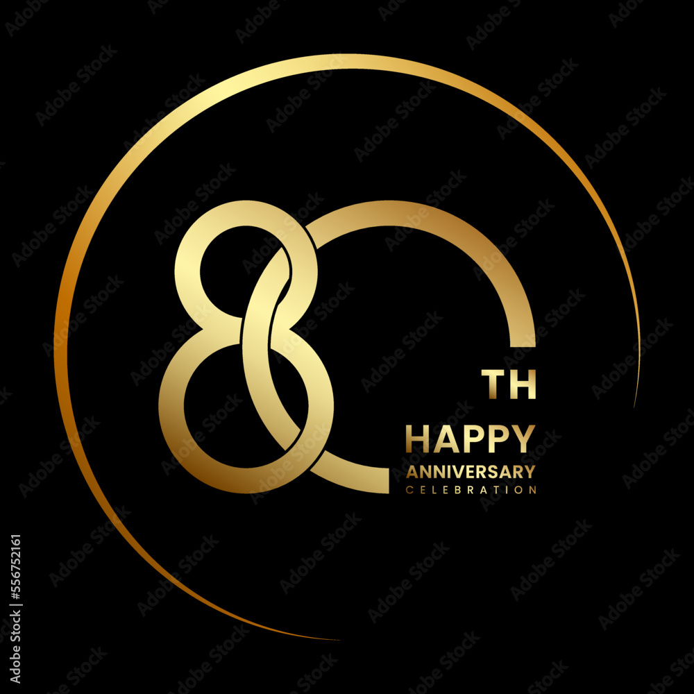 80th anniversary logo design with ring and golden text. Logo Vector ...