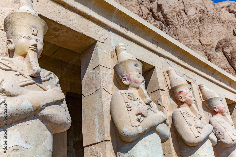 Osirian form colossi statues at the Mortuary Temple of Hatshepsut at ...