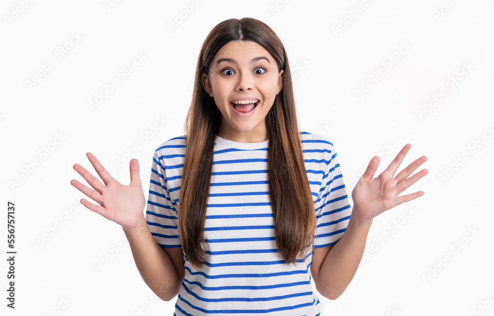 portrait of shocked teen girl in studio. shocked teen girl isolated on ...