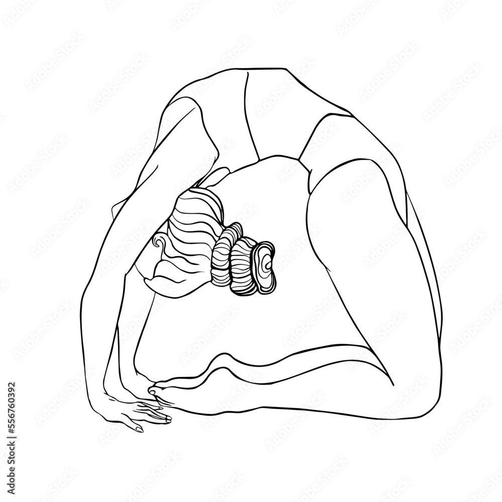 Coloring page. Vector woman doing stretching exercises vector flat ...