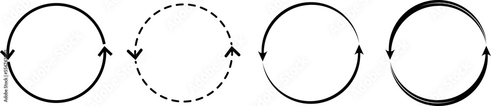 Rotate arrow and spinning loading symbol. Circular rotation arrows. Circle pointer vector set on ...