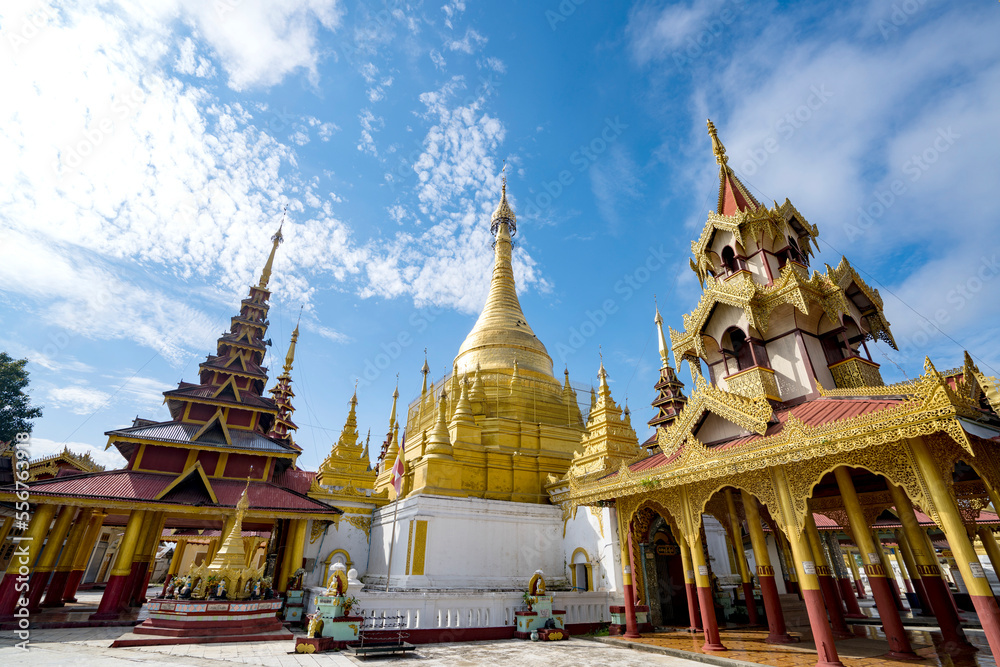 Monastery and pagodas on Shwe Paw Island along the Ayeyarwady ...