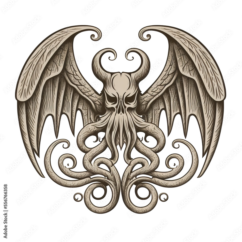 Cthulhu gothic engraving tattoo illustration on transparent background ...