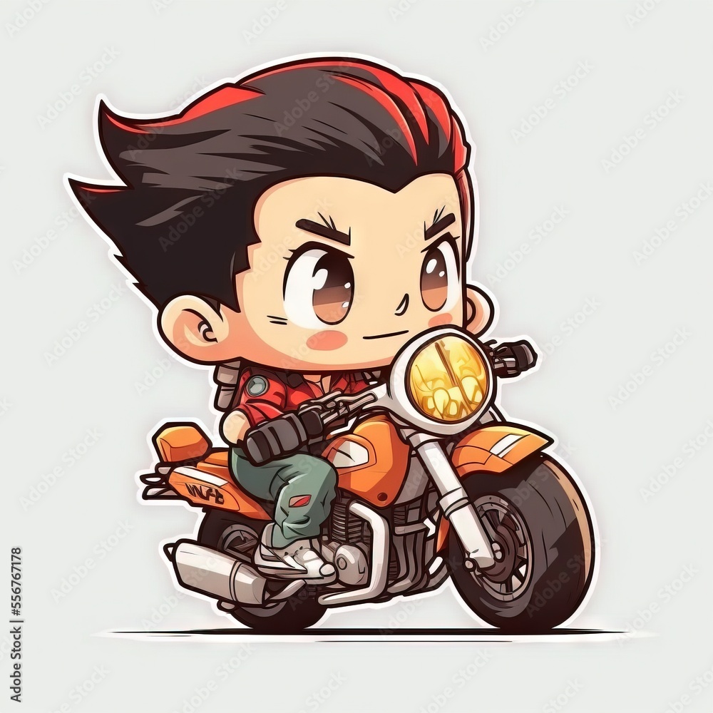 a cartoon boy riding a motorcycle with a helmet on it's head and a ...