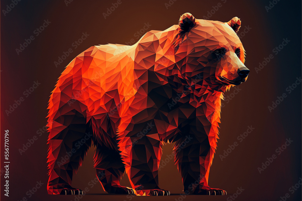 Grizzly bear red in color, made up of polygon shapes. Created with ...