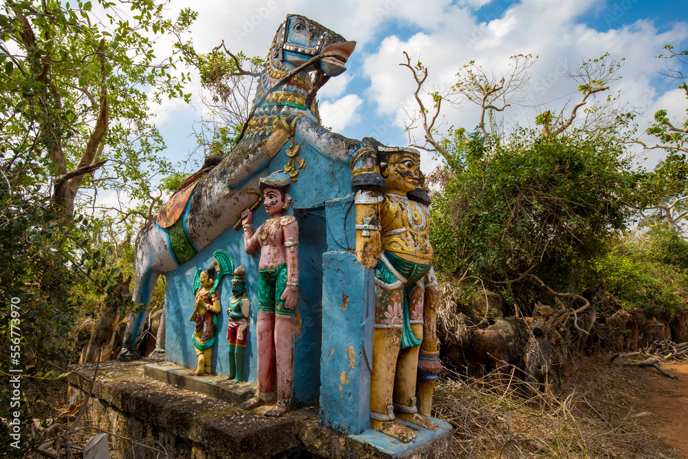 Ayyanar Shrine, painted, terracotta horse statue with representation of ...
