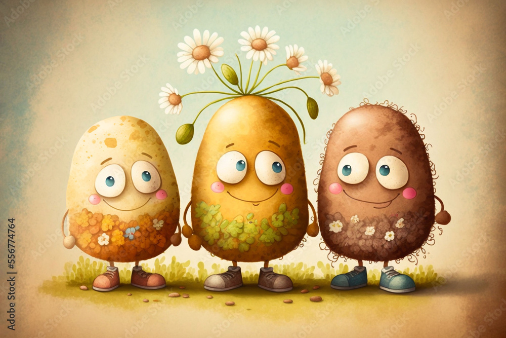 Potato family cartoon characters. Comic Farm concept. Digital ...