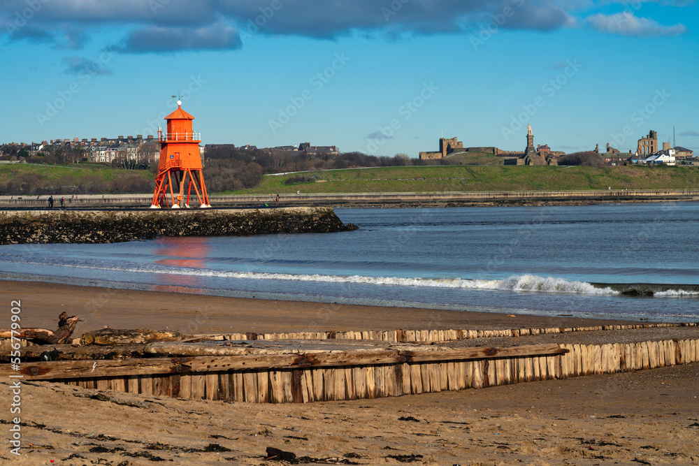 Red Herd Groyne Lighthouse and Littlehaven Beach, with remains of a WW1 ...