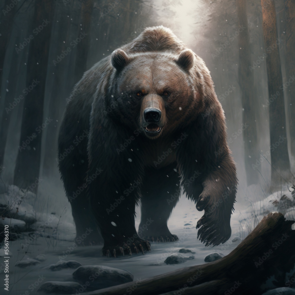 A big angry bear in winter in the forest. Generative ai. Stock ...