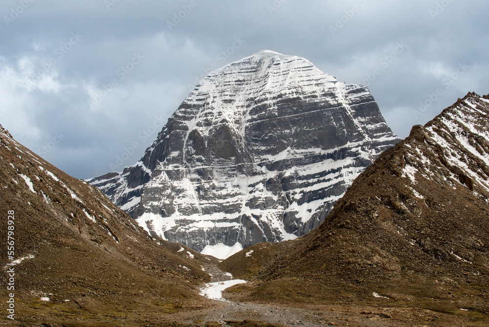 View of the snow-capped Mount Kailash, the Axis Mundi, Center of the ...