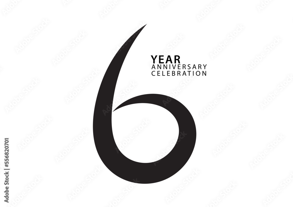 6 year anniversary celebration black color logotype vector, 6 number ...