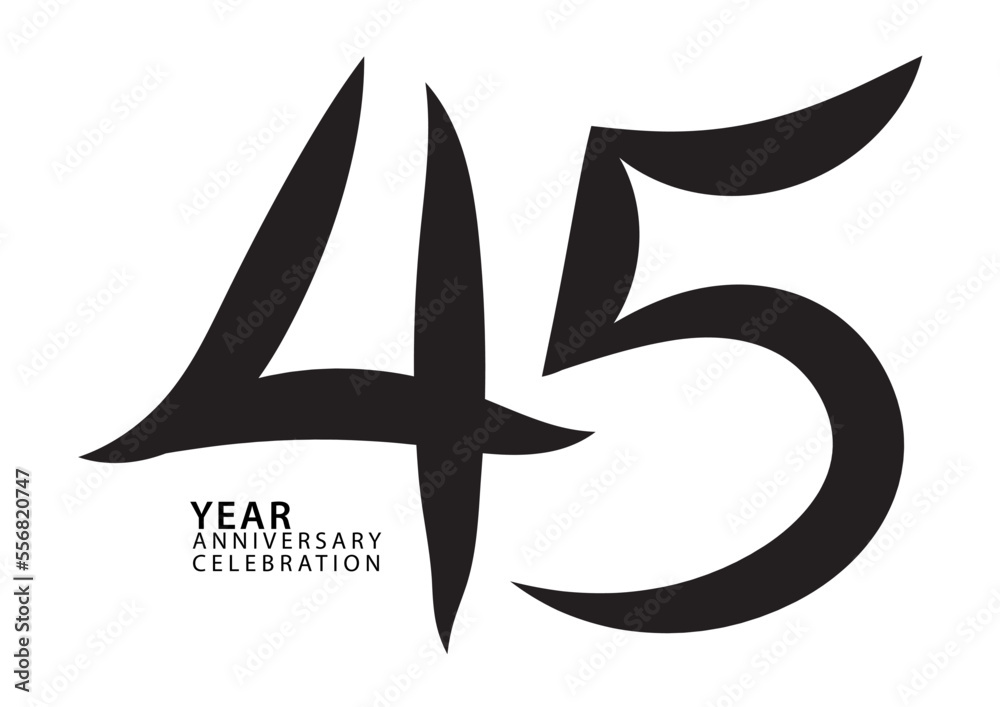 45 year anniversary celebration black color logotype vector, 45 number ...