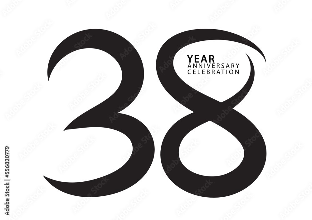 38 year anniversary celebration black color logotype vector, 38 number ...