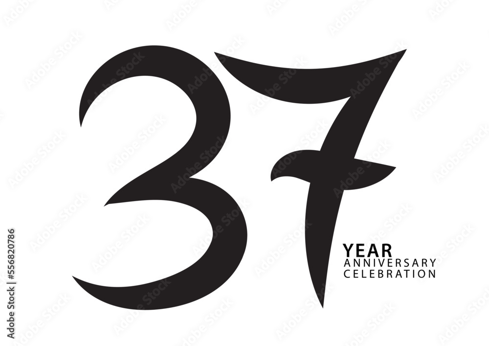 37 year anniversary celebration black color logotype vector, 37 number ...