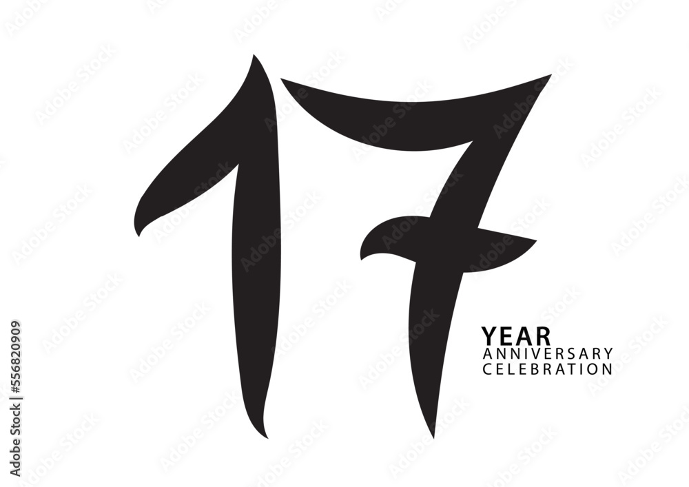 17 year anniversary celebration black color logotype vector, 17 number ...