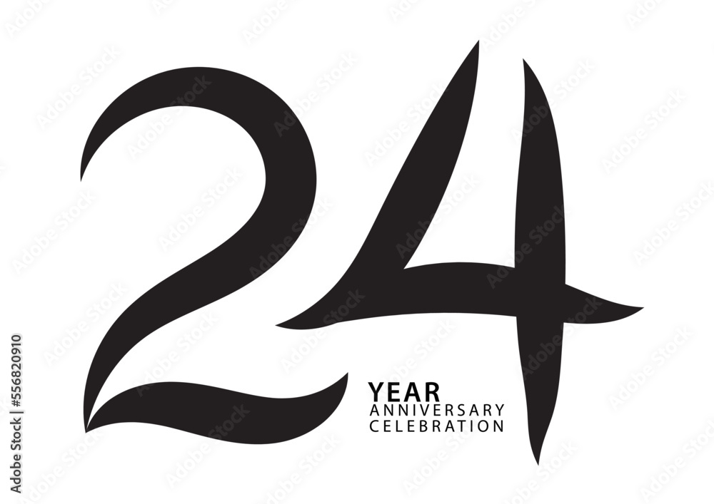 24 year anniversary celebration black color logotype vector, 24 number ...