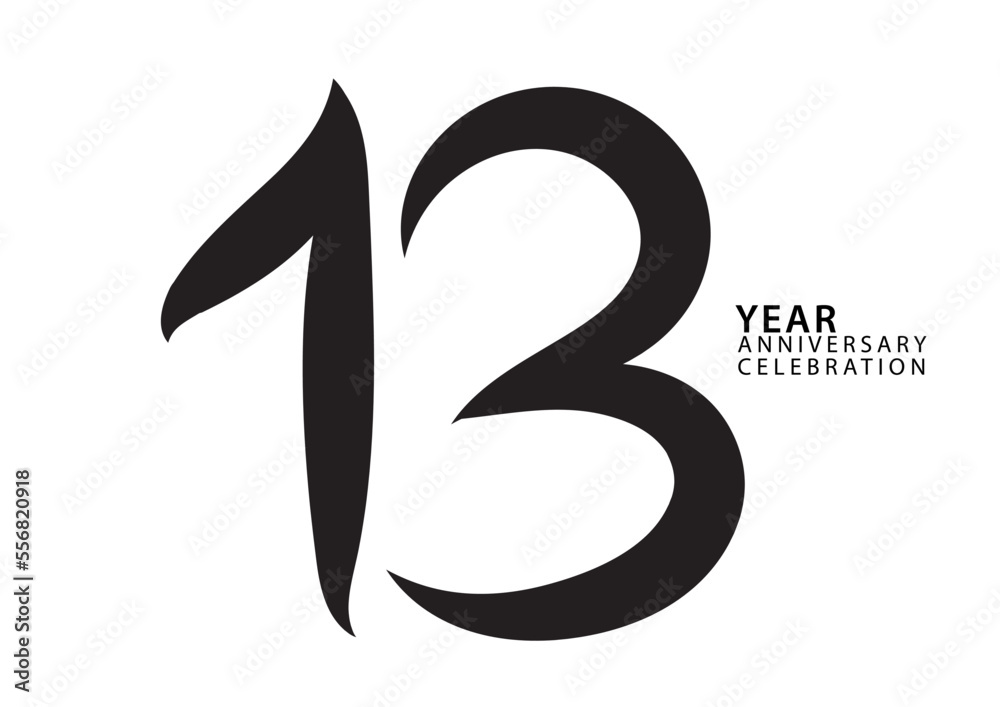 13 year anniversary celebration black color logotype vector, 13 number ...
